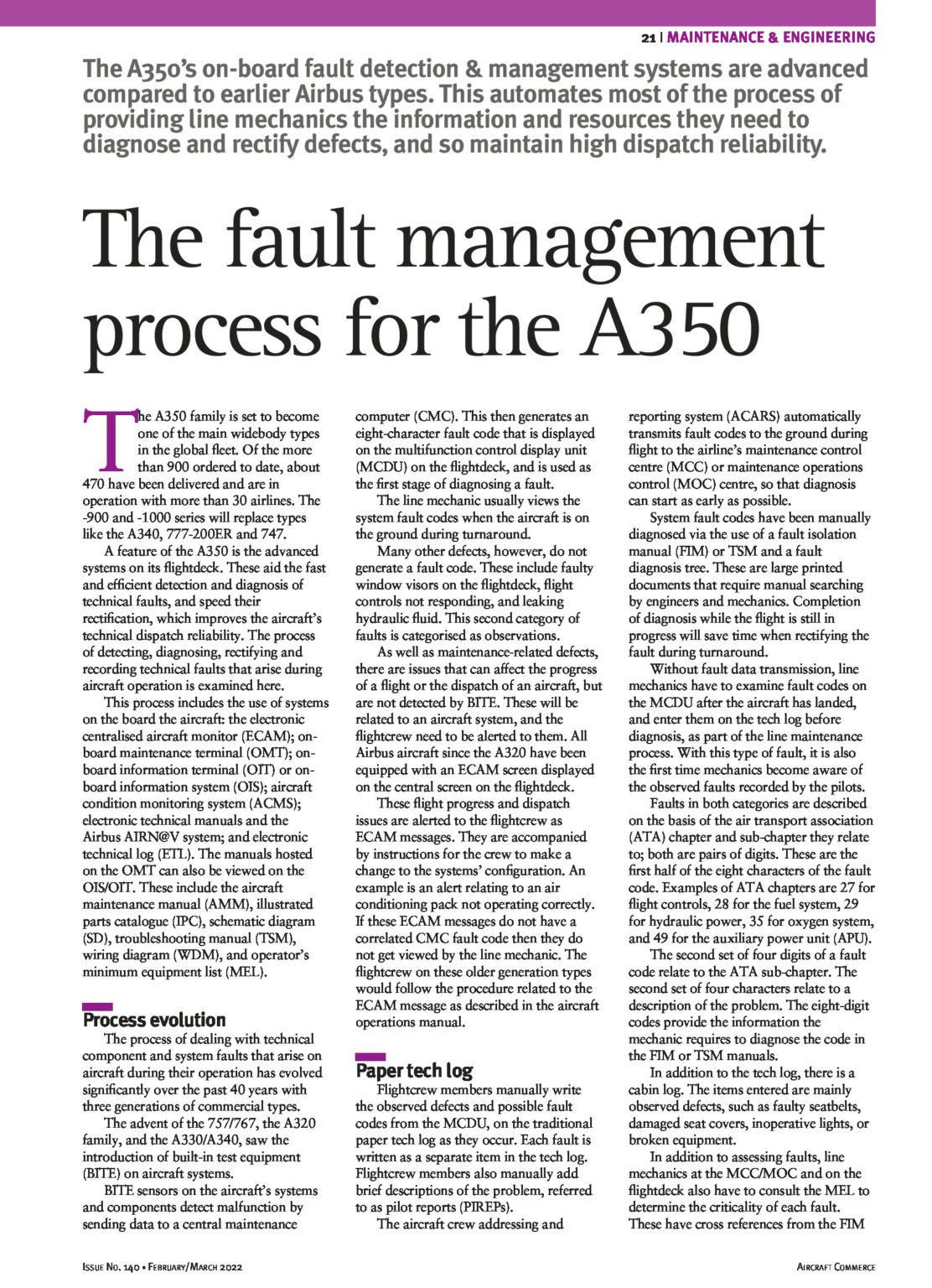 The fault management process for the A350, Issue 140 Feb/Mar 2022 ...