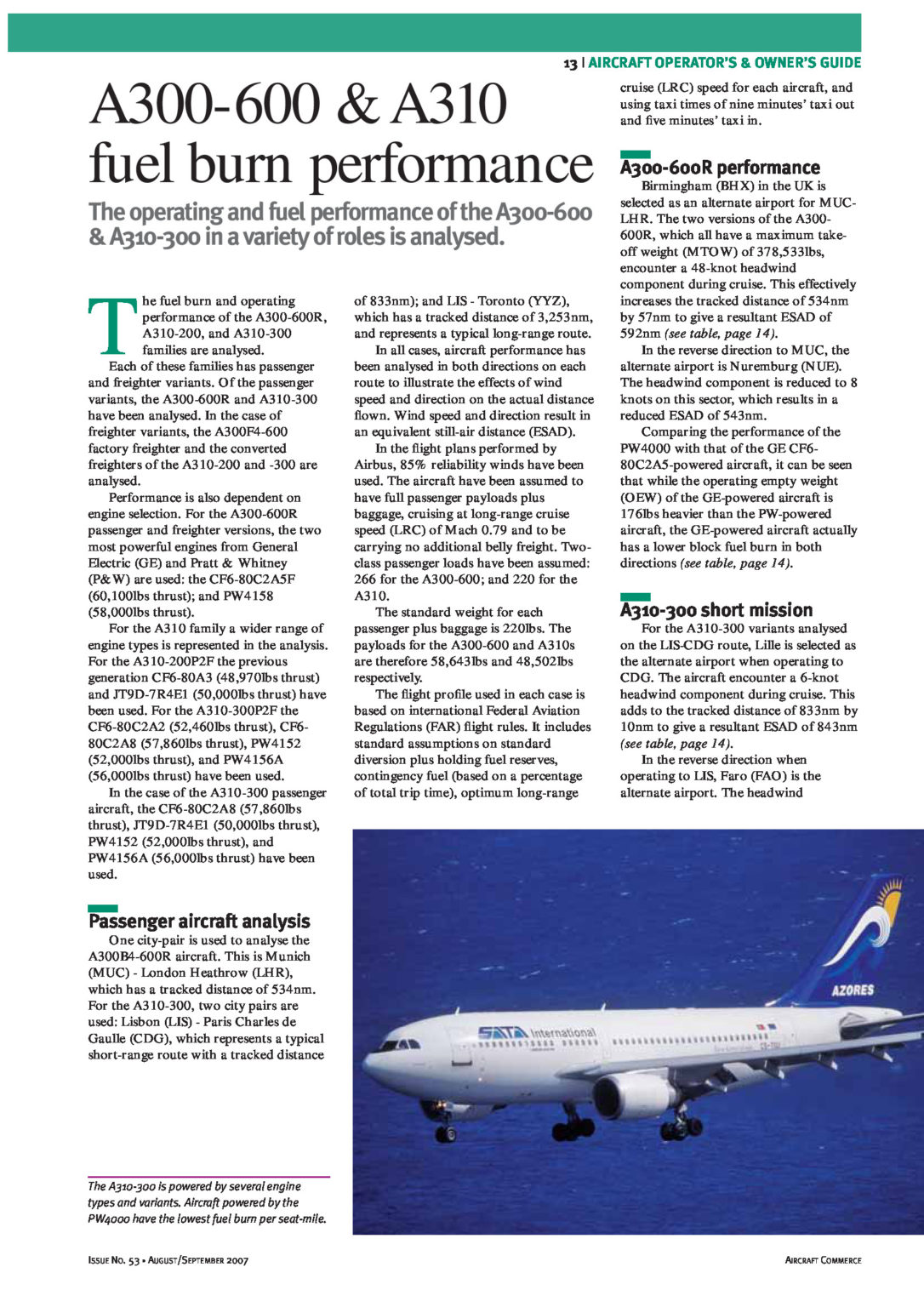 A300-600 & A310 Fuel Burn Performance, Issue 53 Aug/Sep 2007 - Aircraft ...