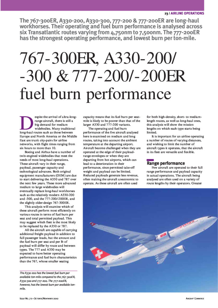 Fuel burn & operating performance: 767-300ER, A330-200/-300 & 777-200 ...